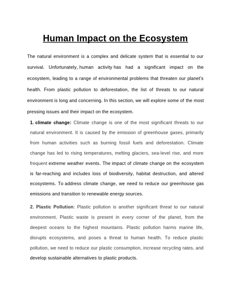 Human Impact on Ecosystems Explained | PDF | Climate Change | Deforestation