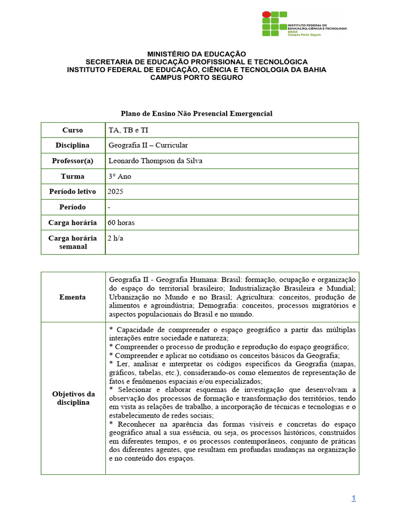 Geografia II: Ensino Não Presencial 2025 | PDF | Geografia | Brasil
