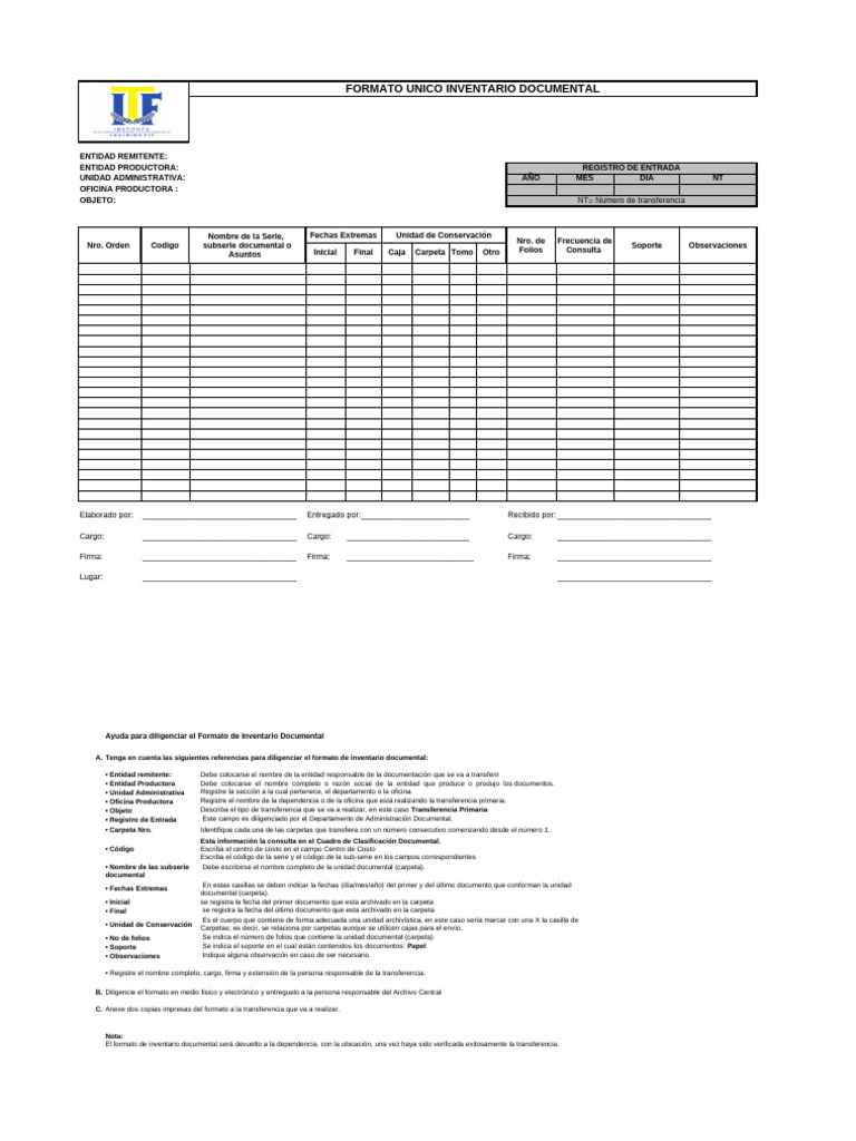 Formato Unico Inventario Documental Itf | PDF | Documento
