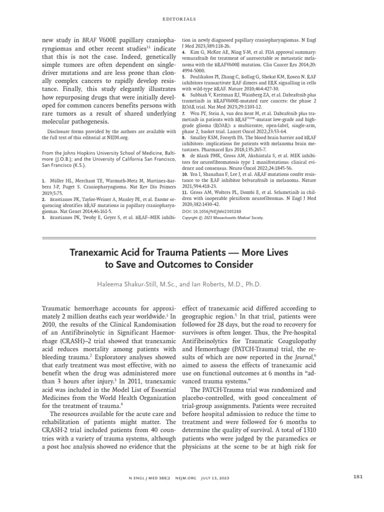 Tranexamic Acid For Trauma Patients - More Lives To Save and Outcomes ...