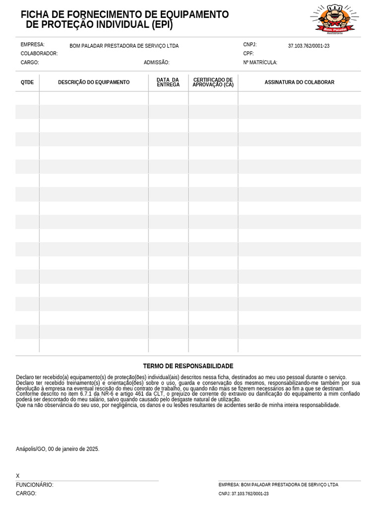 Modelo de Ficha de EPI | PDF