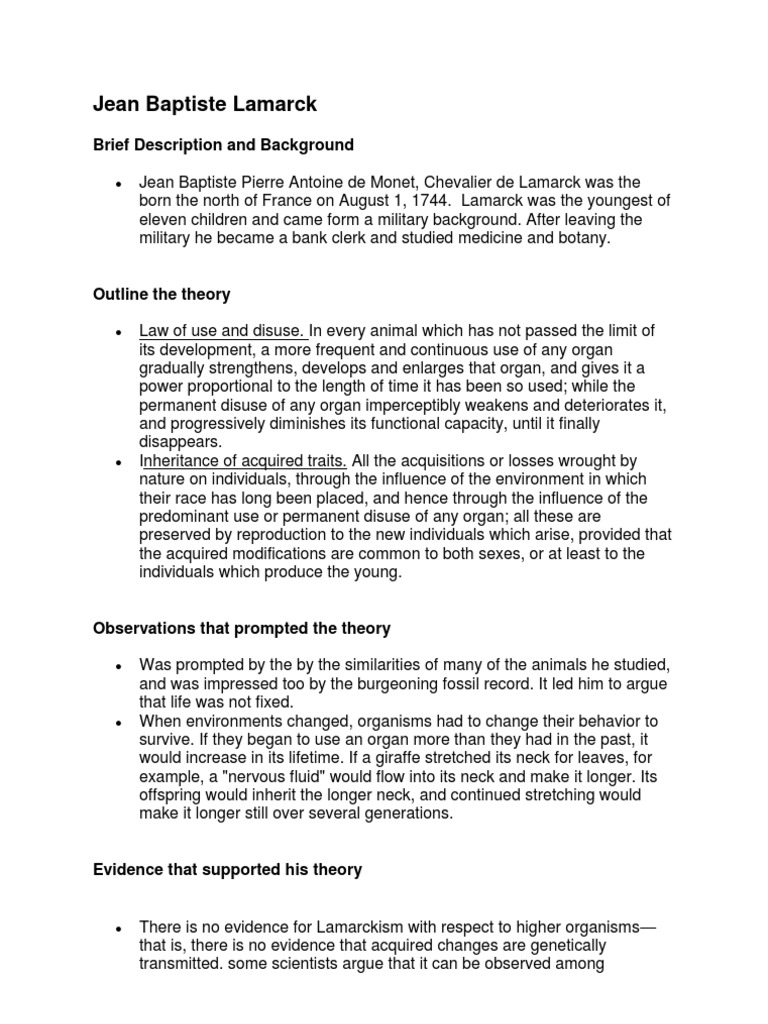 Jean Baptiste Lamarck | PDF | Heredity | Evolutionary Biology