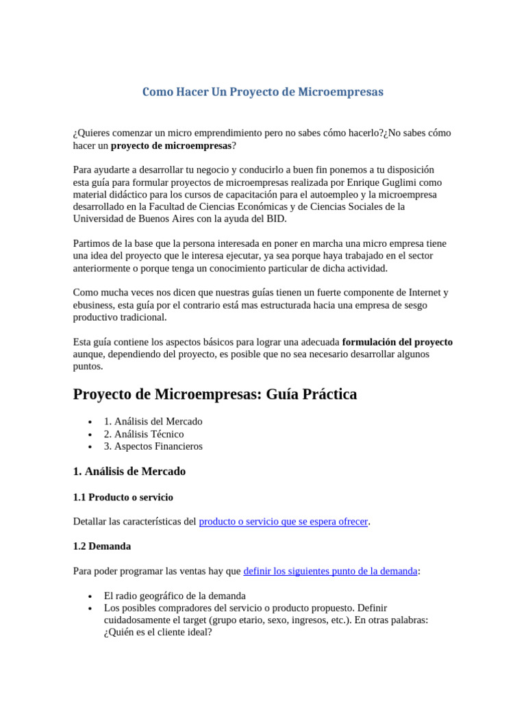 Como Hacer Un Proyecto de Microempresas | PDF | Plan de negocios | Presupuesto