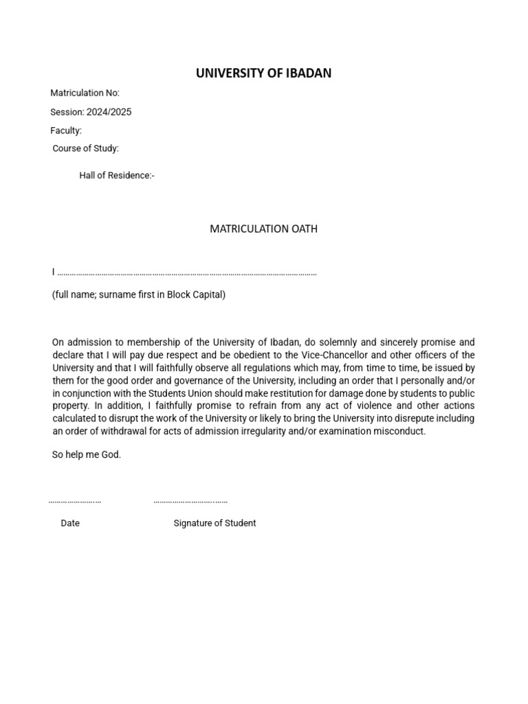 Matriculation Oath for New Students | PDF