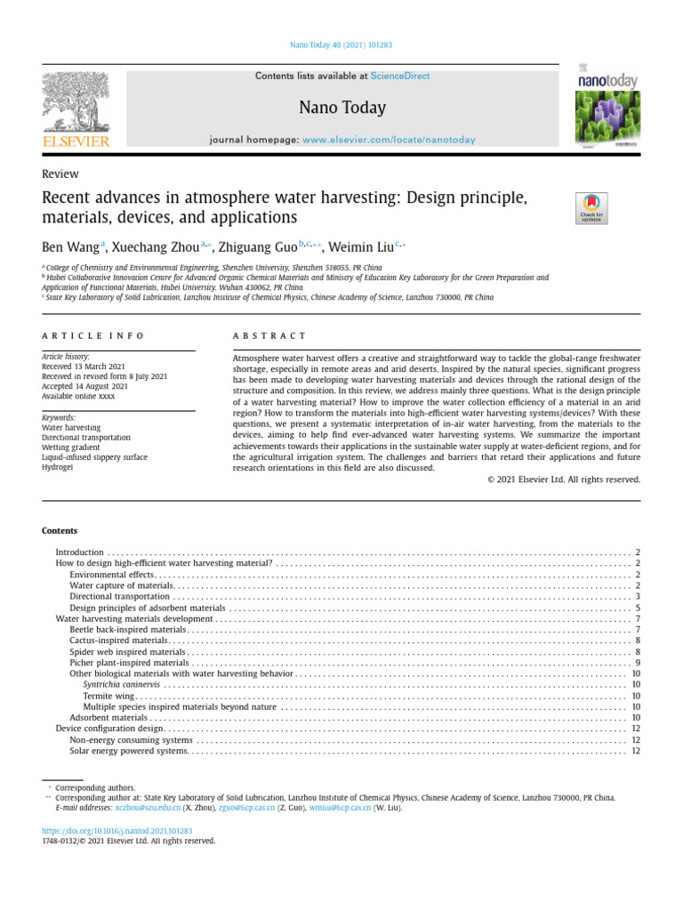 Recent advances in atmosphere water harvesting - Design principle, materials, devices, and ...