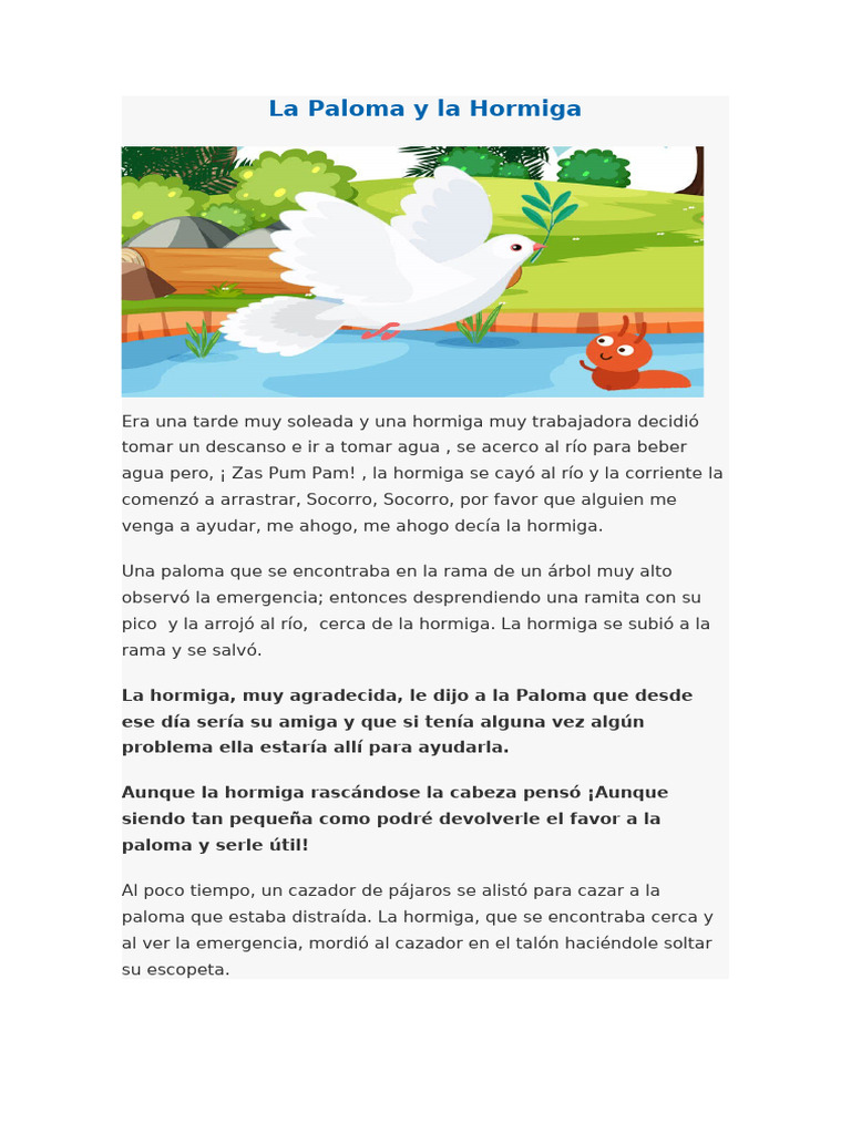 Cuento La Paloma y la Hormiga | PDF