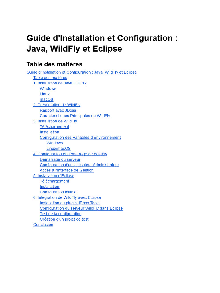 Guide D'installation Et Configuration - Java, WildFly Et Eclipse-1 | PDF | Java (Langage de ...