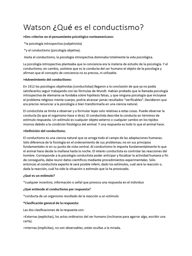 Watson ¿Qué Es El Conductismo | PDF | Behaviorismo | Sicología
