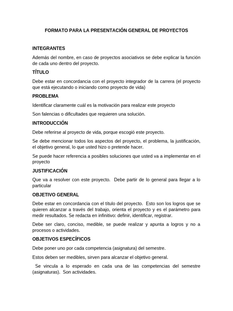 Formato para Presentación de Proyectos | PDF