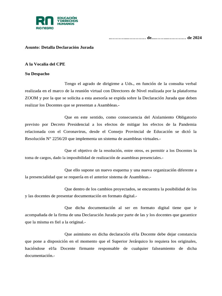Nota A Vocalia Remite Declaracion Jurada | PDF