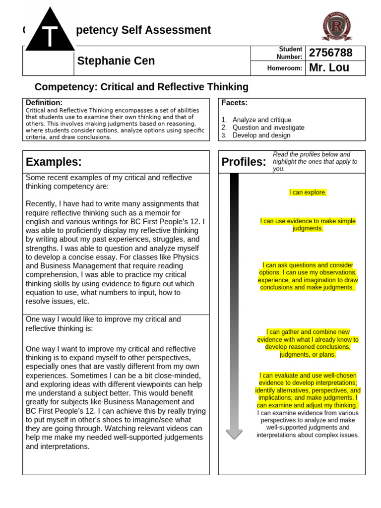 CC T Critical and Reflective Thinking | PDF | Thought | Reading ...