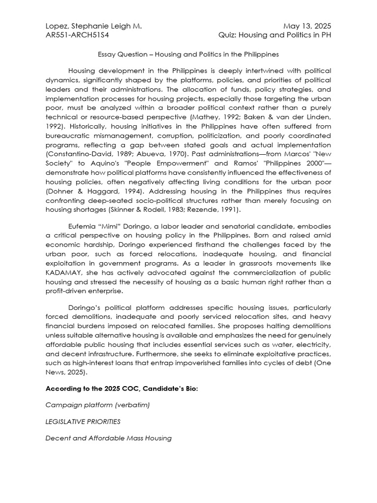 Housing and Politics in PH | PDF | Policy | Economies