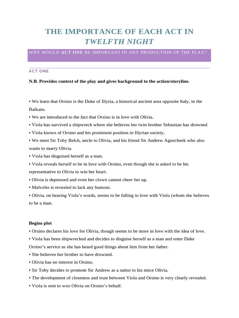 The Importance of Each Act of Twelfth Night | PDF | Twelfth Night