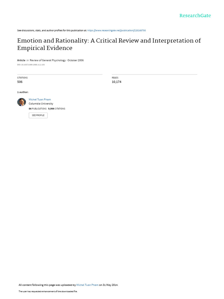 Emotion and Rationality A Critical Review and Inte | PDF | Rationality ...