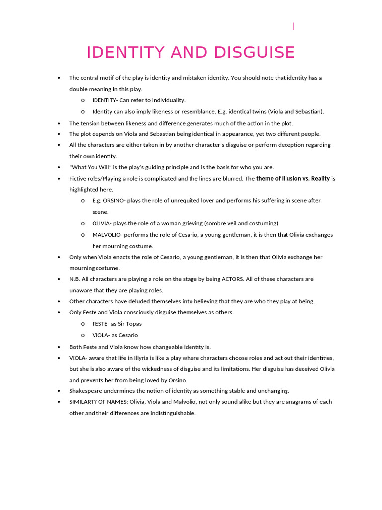 Identity and Disguise in Twelfth Night | PDF