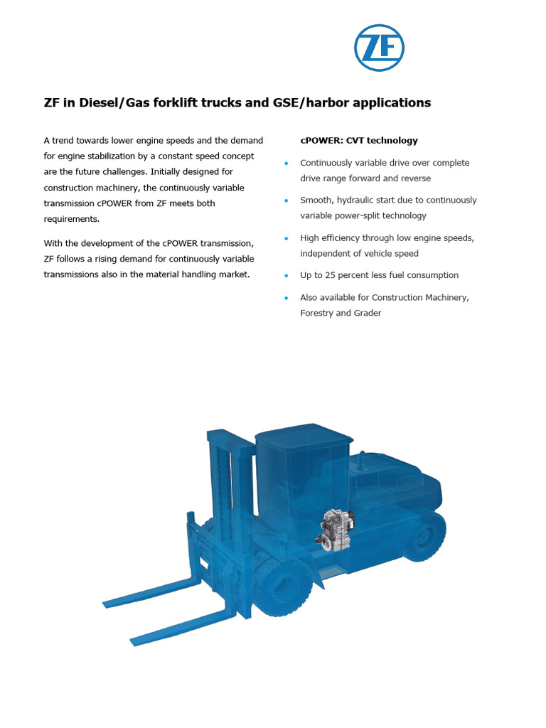 ZF cPOWER CVT for Forklifts and GSE | PDF | Vehicle Technology | Vehicles