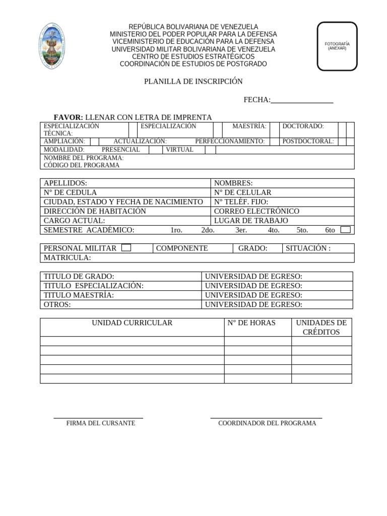 Planilla de Inscripcion | PDF