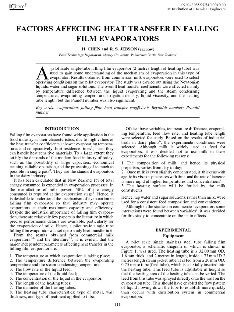 Factors Affecting Heat Transfer in Falling Film Evaporators | PDF ...