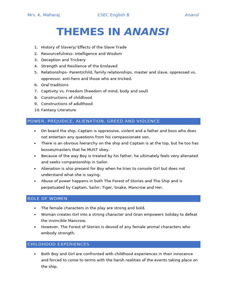 Class 22-Themes in Anansi | PDF | Anansi | Storytelling