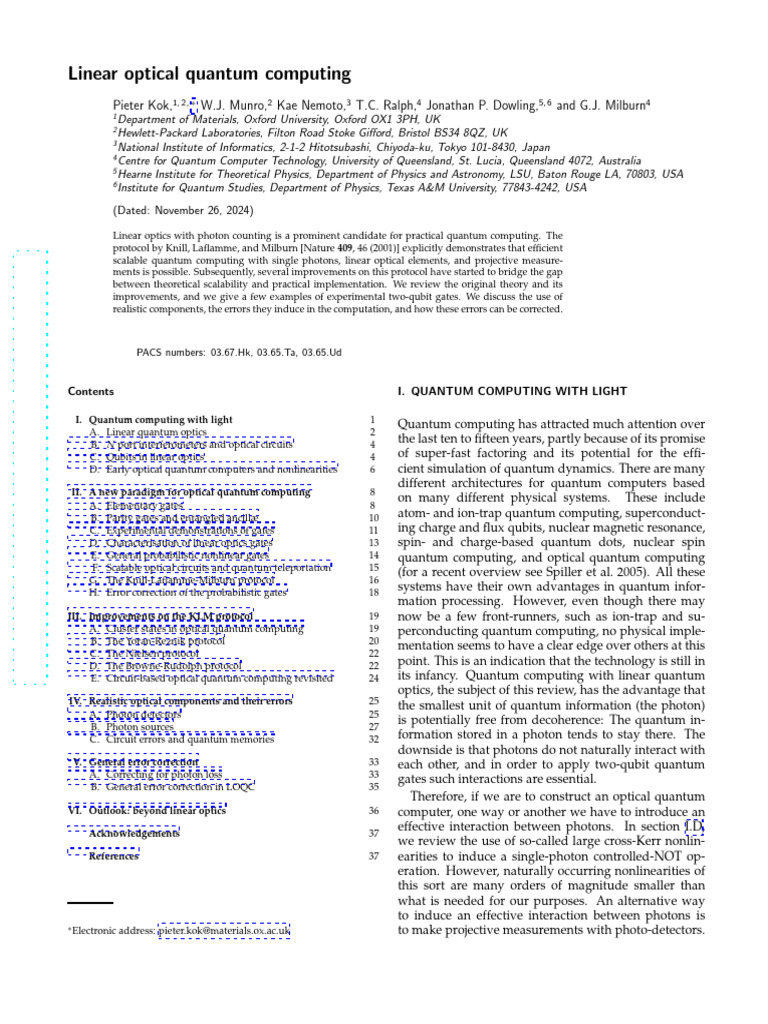 Linear Optical Quantum Computing: Pieter Kok, W.J. Munro, Kae Nemoto, T.C. Ralph, Jonathan P ...