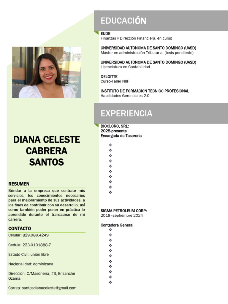 CV Diana Cabrera Santos Actual | PDF | Contabilidad | Presupuesto