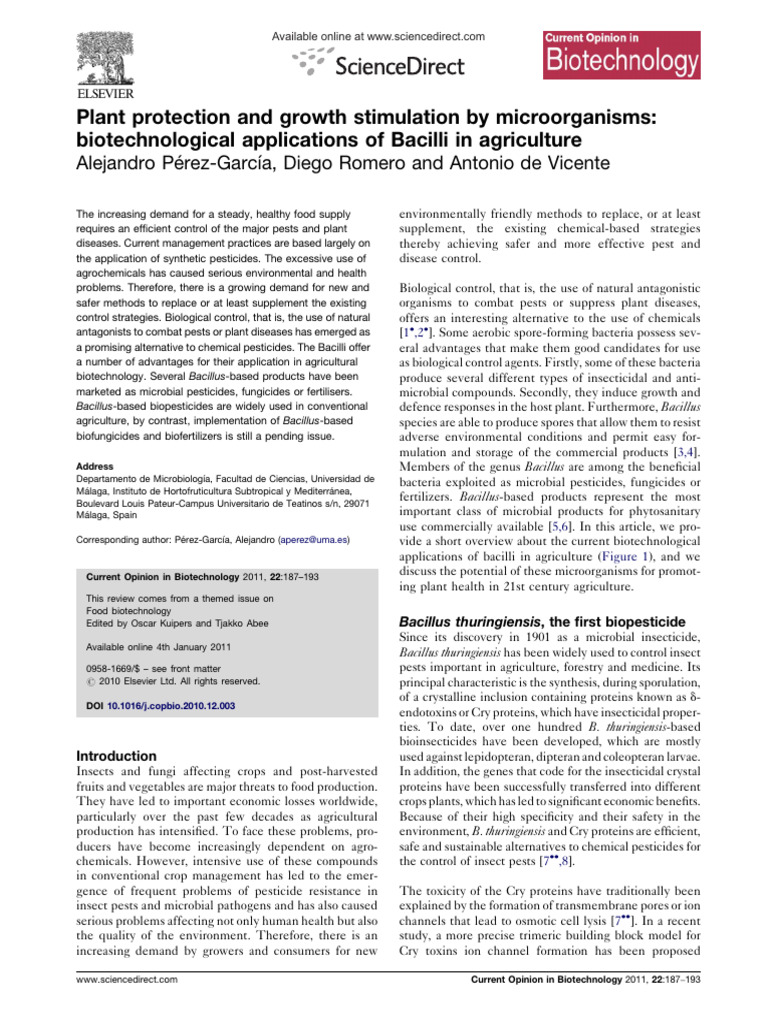 Plant protection and growth stimulation by microorganisms | PDF ...