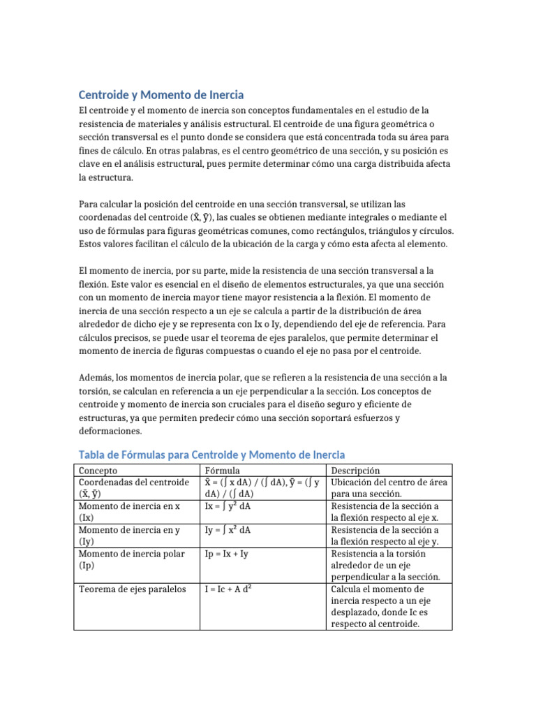 Centroide y Momento de Inercia | PDF | Doblar | Integral