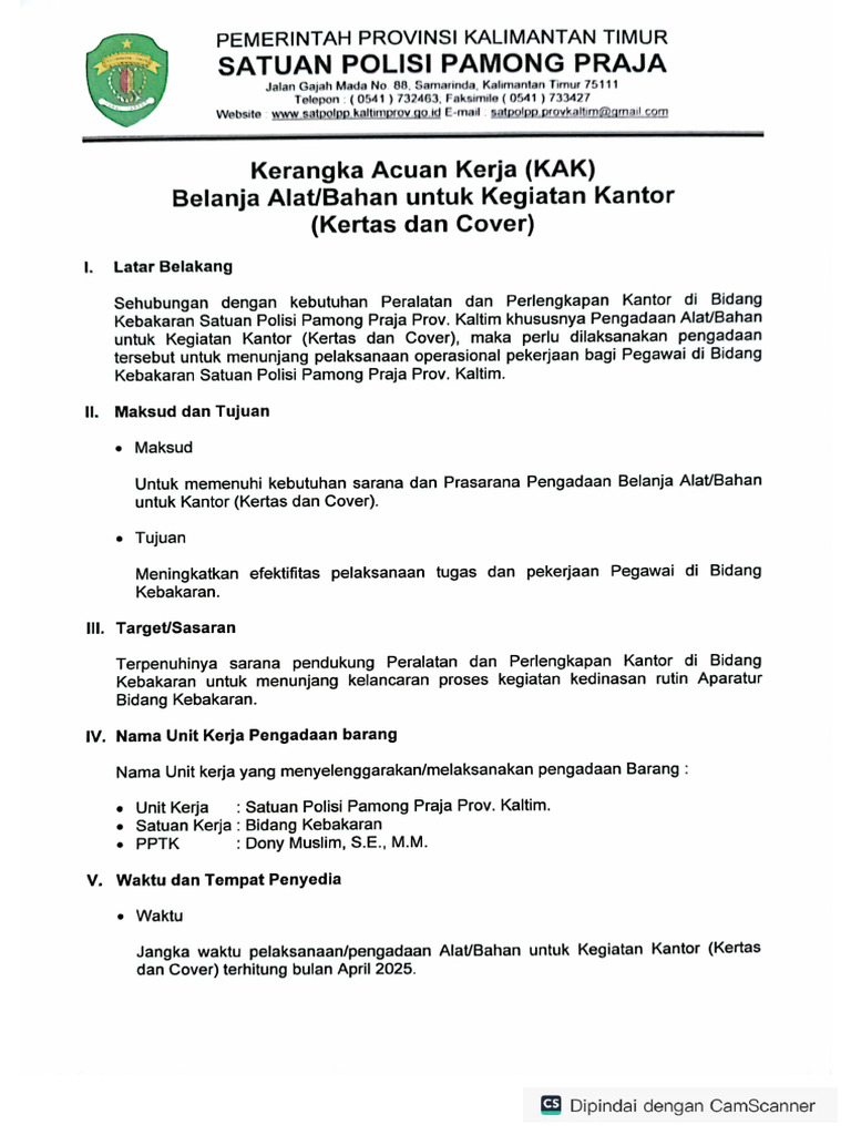 KAK Belanja Kertas Dan Cover | PDF