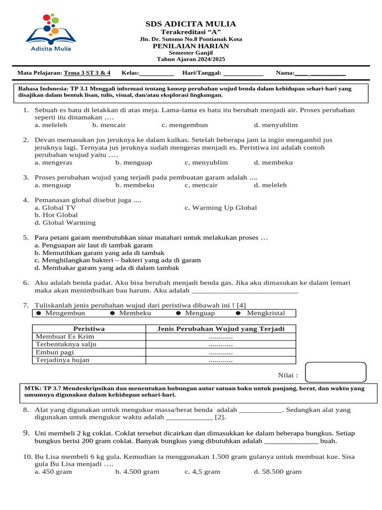 Soal Latihan Tema 3 ST 3&4 | PDF