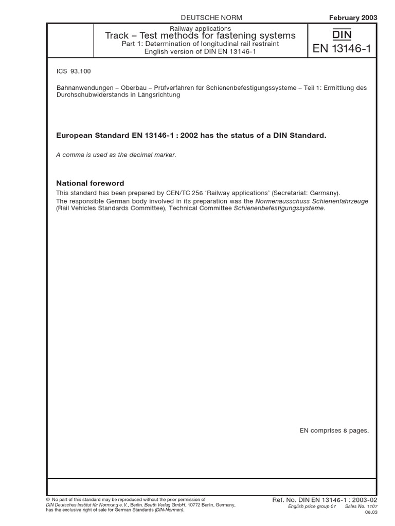 EN 13146-1: Rail Restraint Testing | PDF