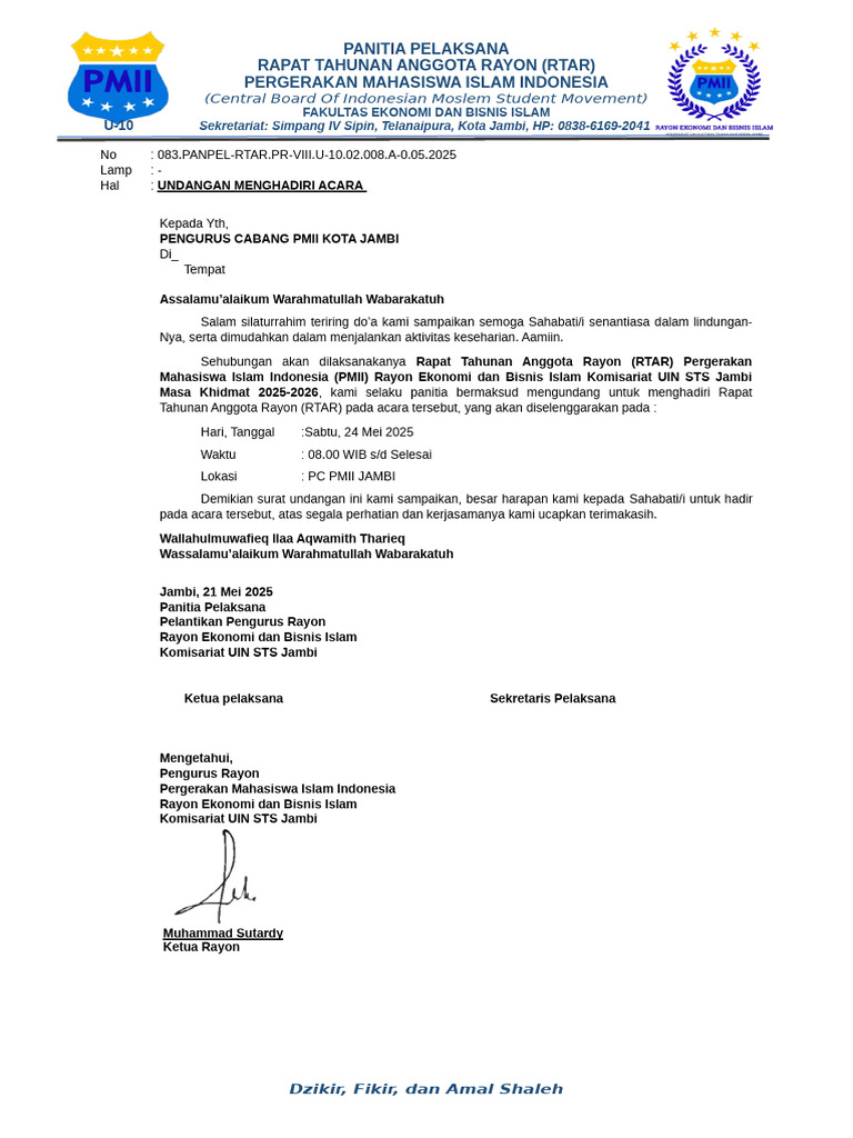 SURAT UNDANGAN RTAR REBI PC PMII[1]-1 | PDF