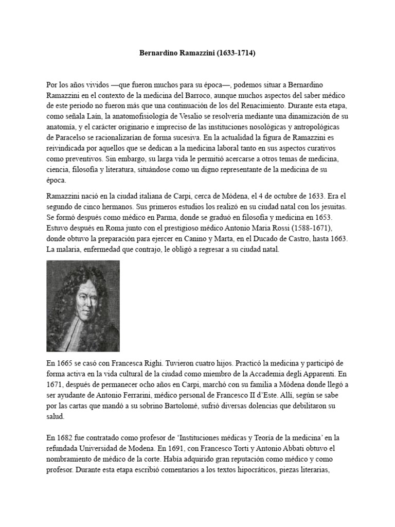 Ramazzini y la salud ocupacional | PDF | Medicina