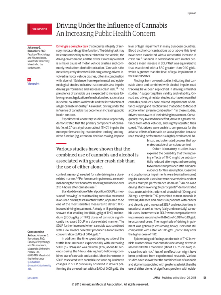 JAMA Driving Under the Influence of Cannabis | PDF | Driving Under The ...