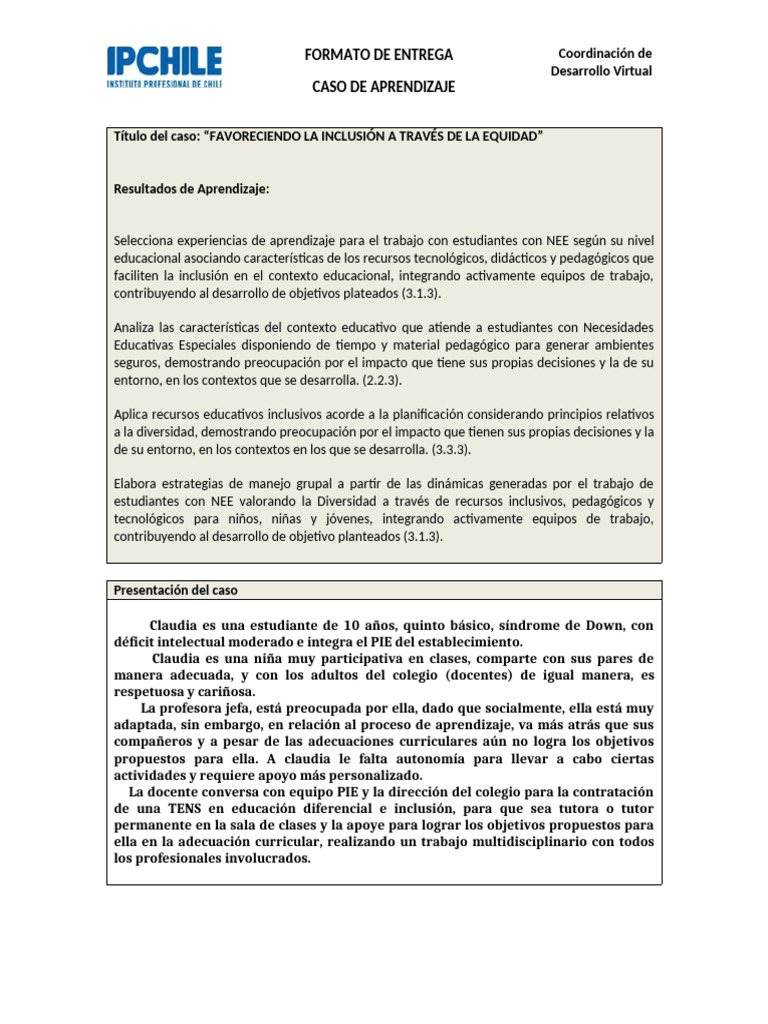M3_CASO EXAMEN | PDF | Inclusión (Educación) | Aprendizaje
