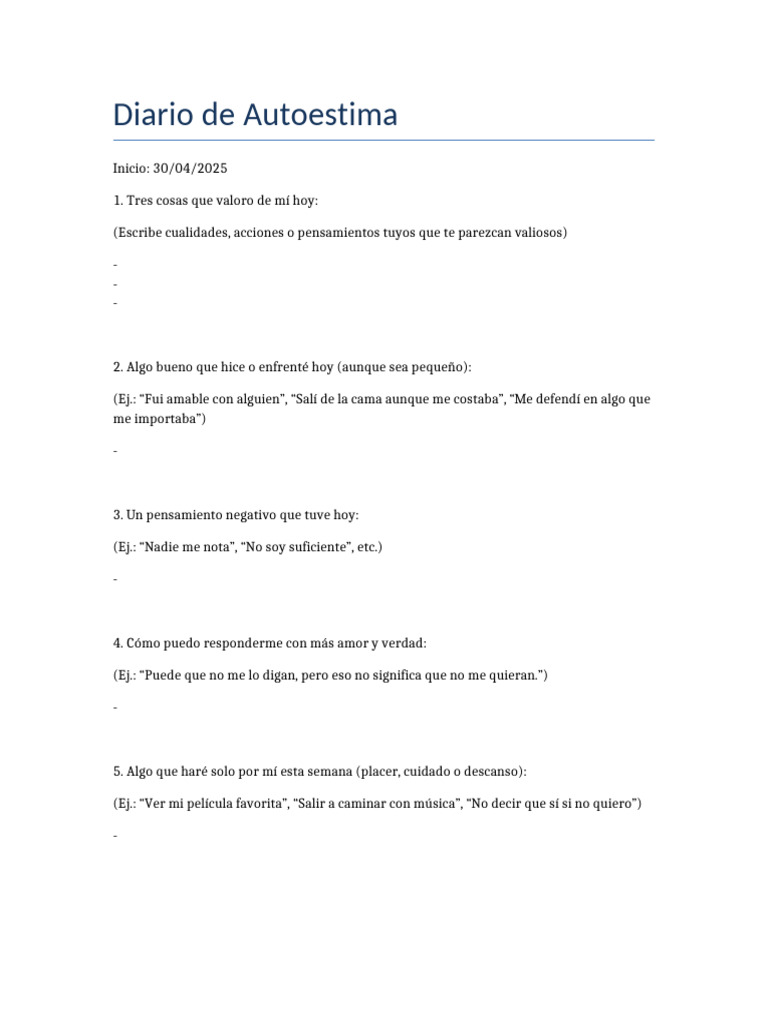 Diario de Autoestima | PDF