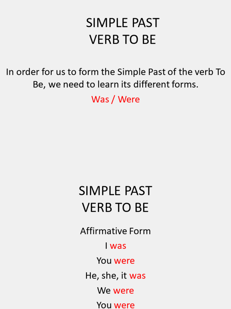 Simple Past Verb To Be | PDF