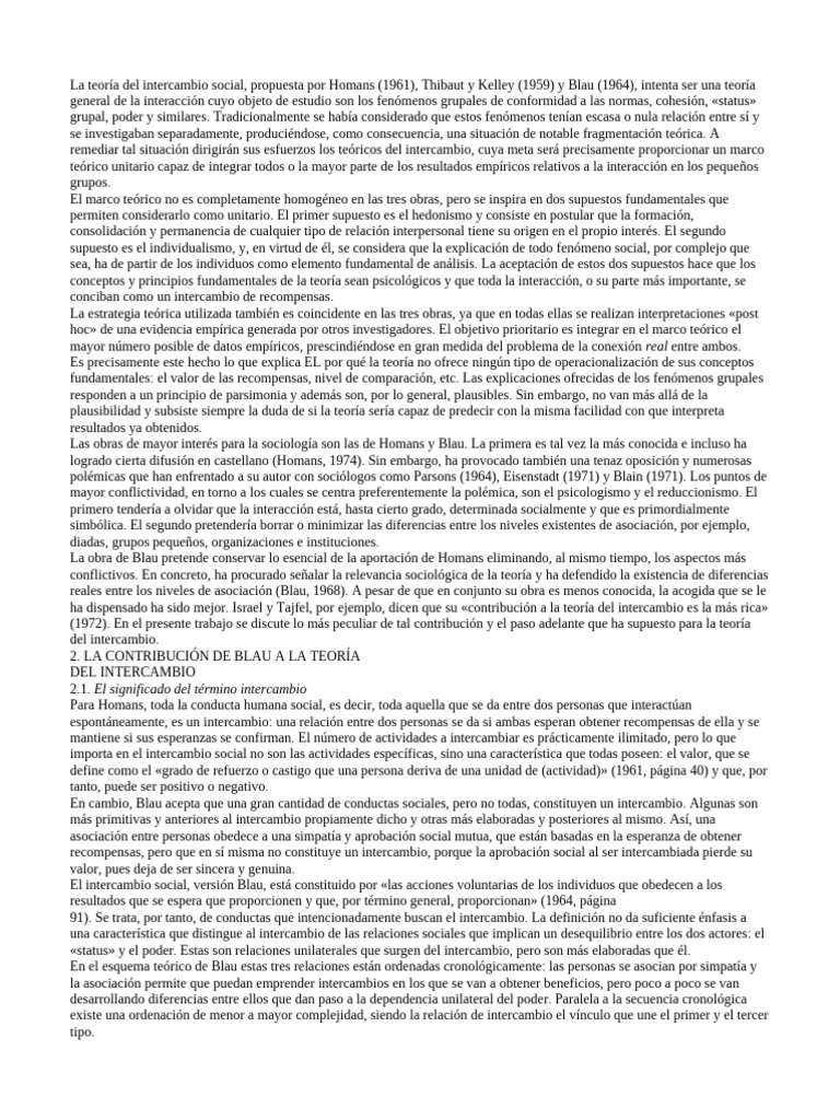 La Teoría Del Intercambio Social | PDF | Teoría | Sociología
