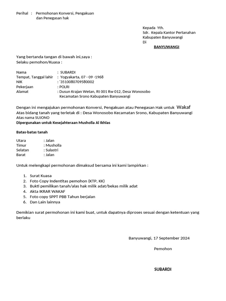 Form Permohonan - Art BPN - LWP - Nu | PDF