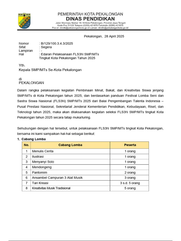 Edaran Fls3n Smp&Mts 2025 | PDF