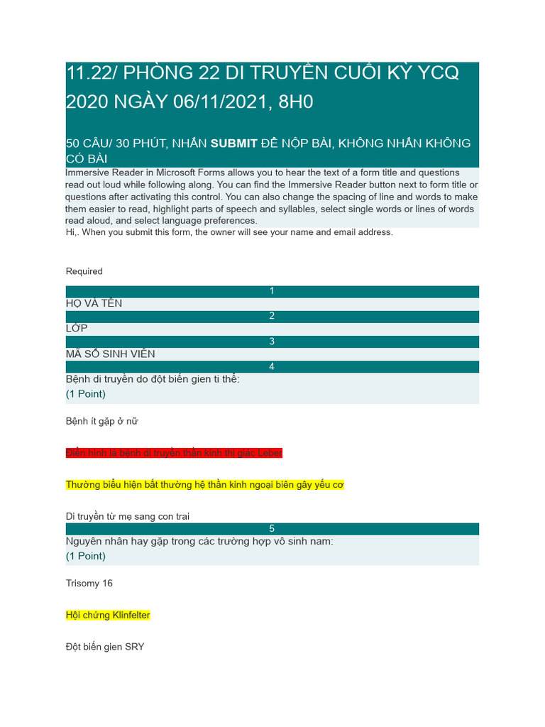 (Y20) Di Truyền CK K20 | PDF