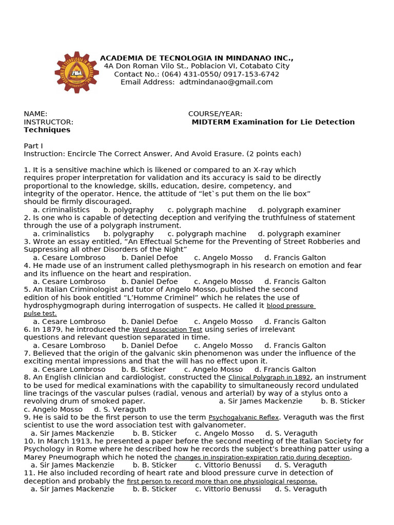 Exam Lie Detection Techniques | PDF | Polygraph | Cardiovascular System