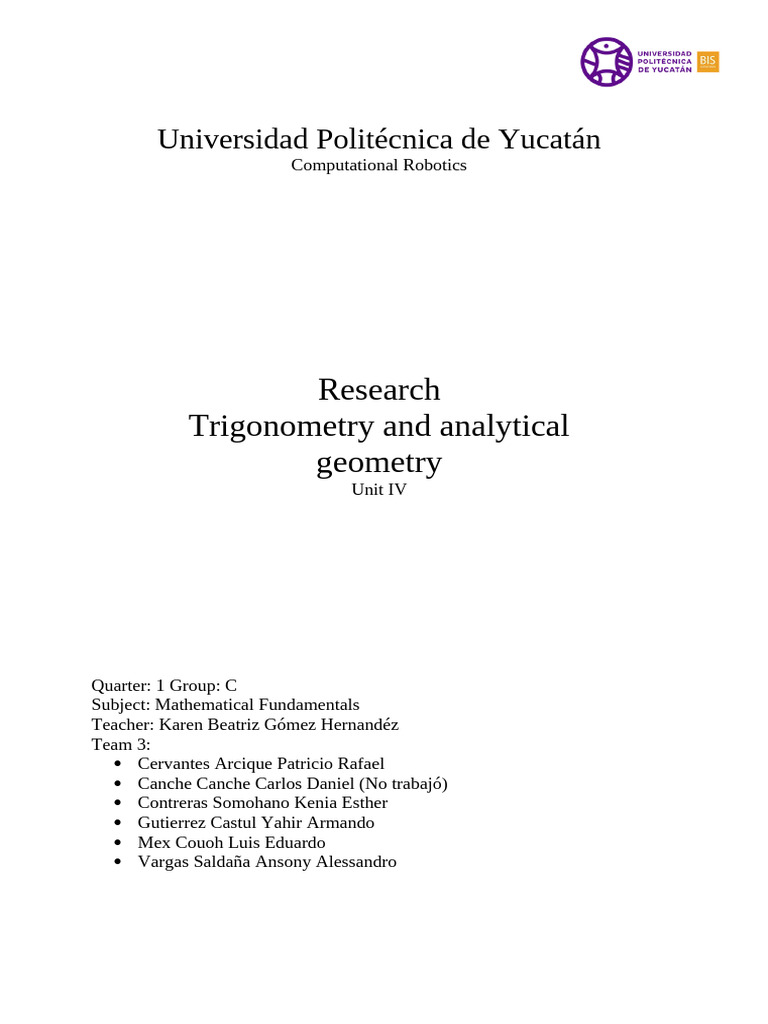 Unit IV. Research. Trigonometry and Analytical Geometry | PDF ...