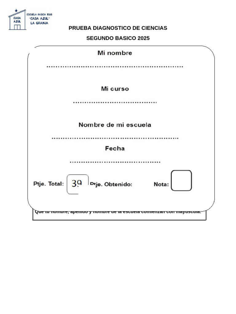 Prueba Diagnóstico Ciencias 2° Básico 2025 | PDF