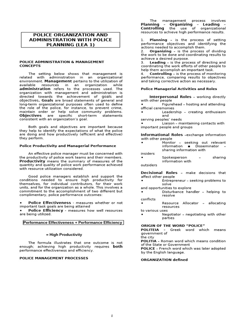 Police Organization and Administration With Police Planning | PDF ...