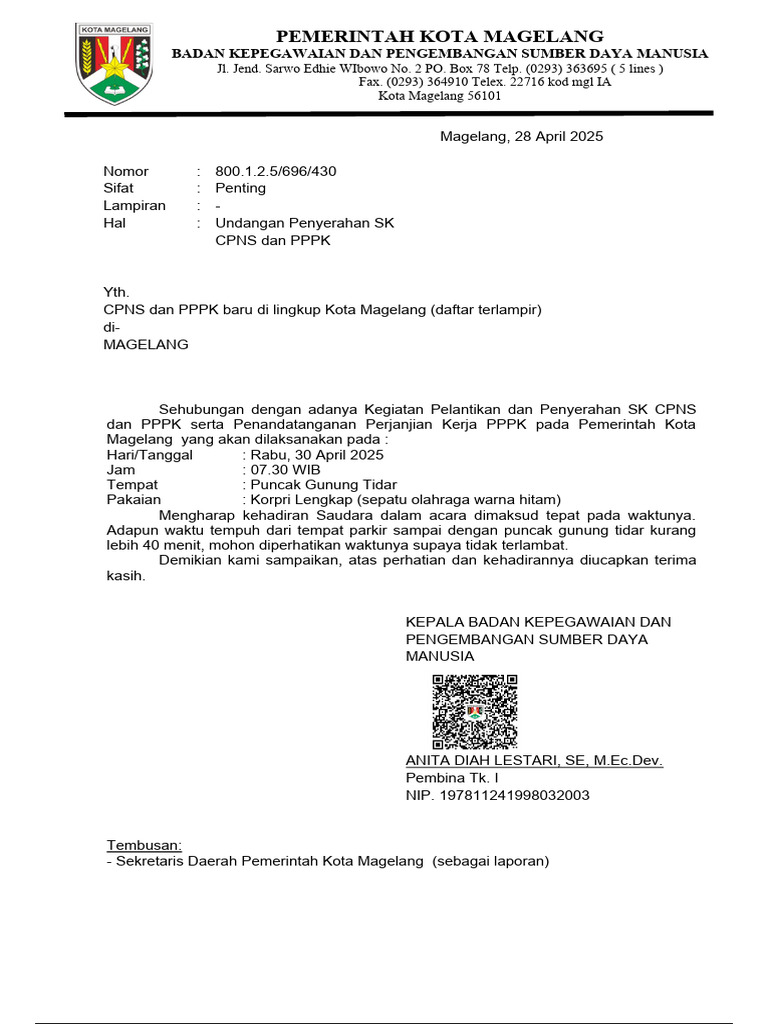 Undangan Pelantikan CPNS dan PPPK | PDF