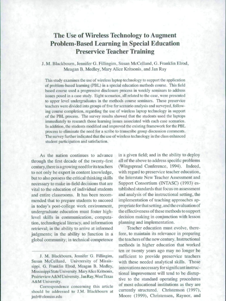 The Use of Wireless Technology To Augment Problem-Based Learning in ...