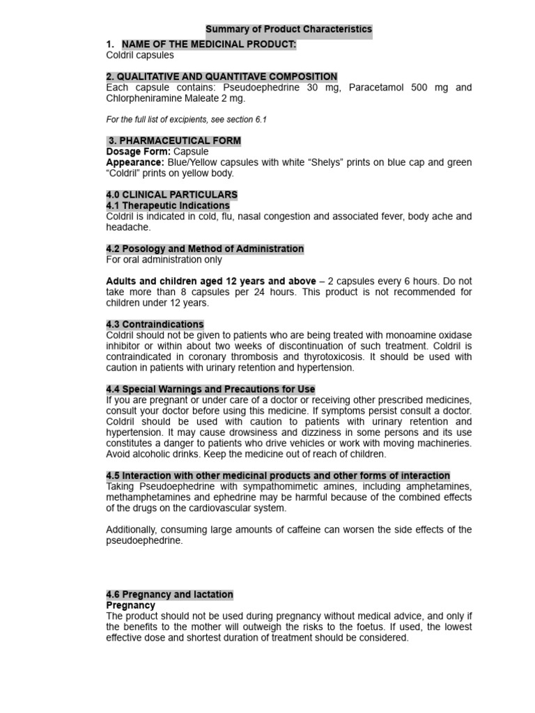 Coldril Capsules: Usage and Safety Guide | PDF | Pregnancy | Breastfeeding
