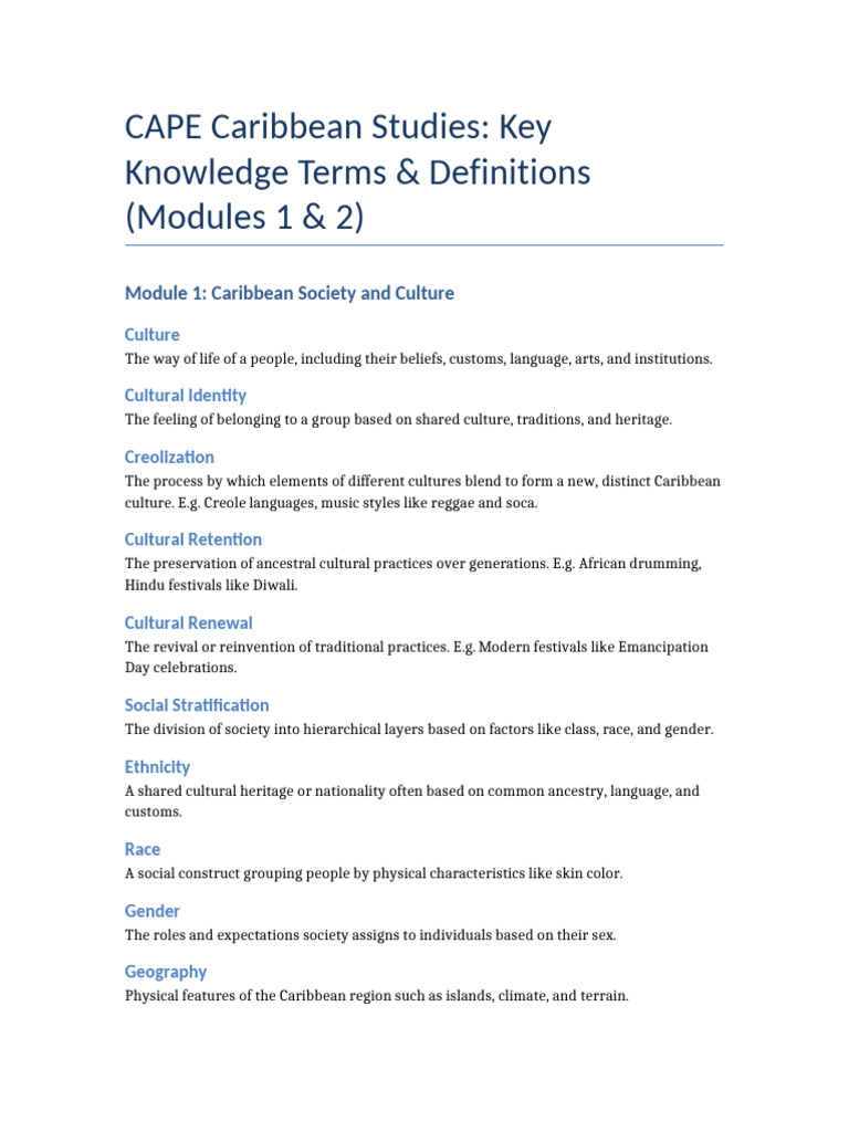 Caribbean Studies: Key Terms & Concepts | PDF | Caribbean | Food Security