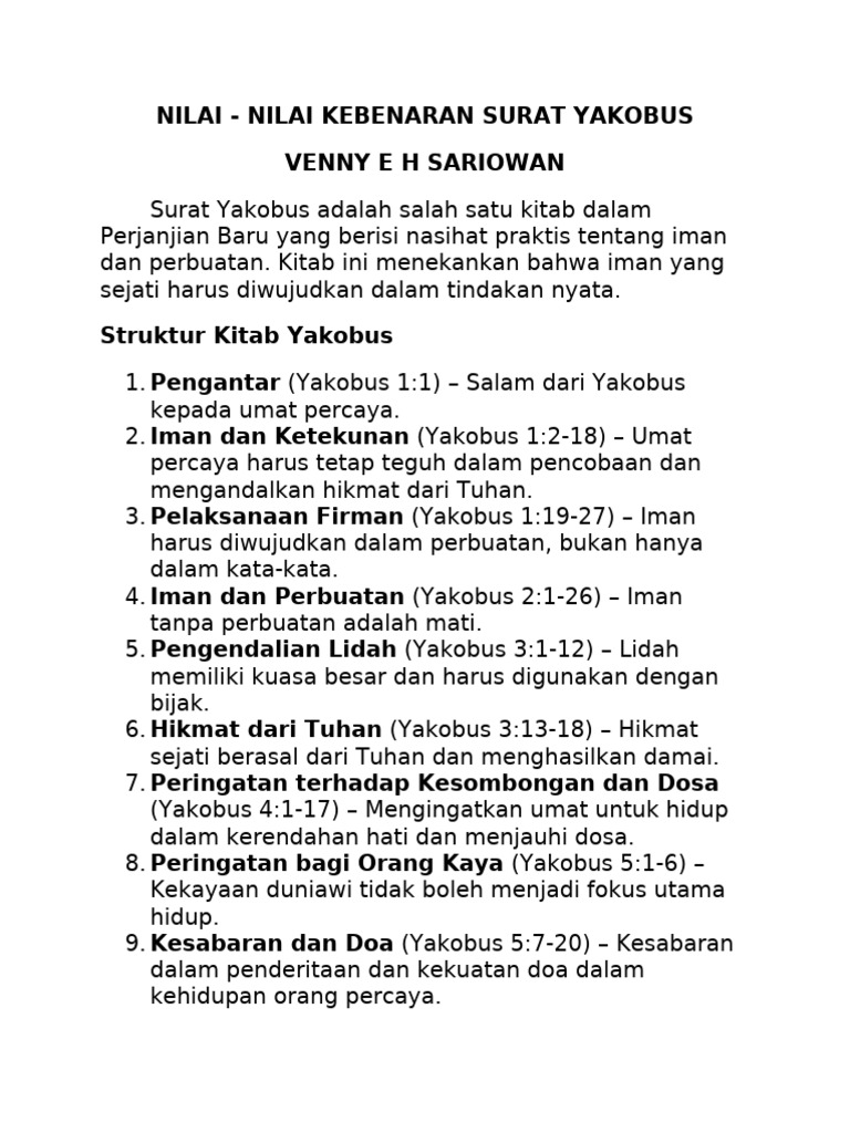 RINGKASAN KEBENARAN SURAT YAKOBUS | PDF
