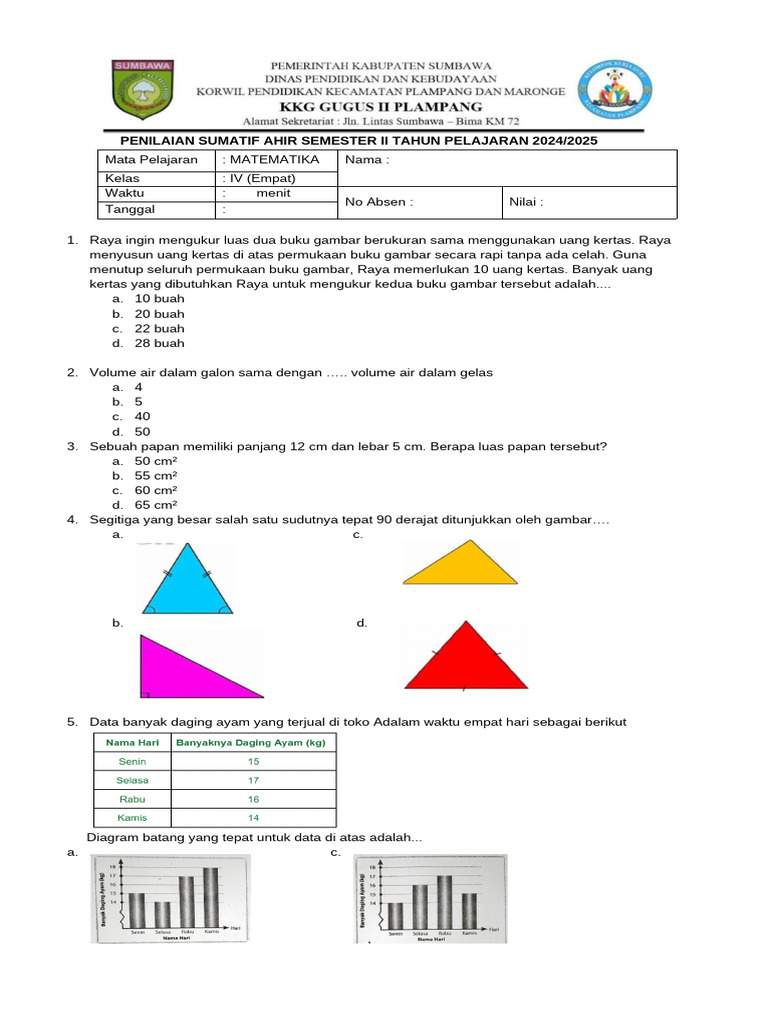 Soal Sas Matematika KLS 4 SMT 2 | PDF